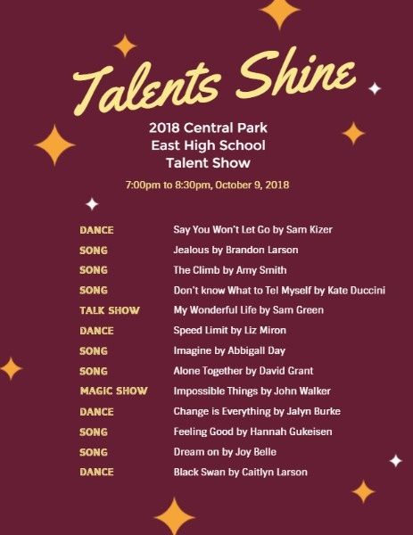 Talent Show Program Template And Ideas For Design Fotor