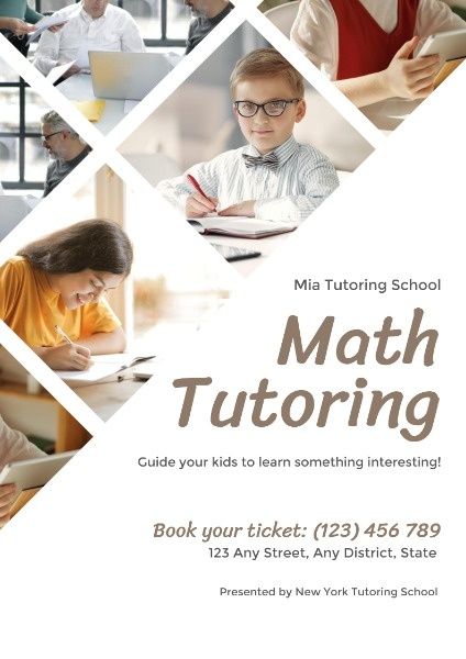 White Collage Math Tutoring Lesson Poster Template And Ideas For Design 